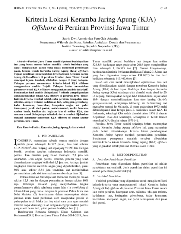 (PDF) Kriteria Lokasi Keramba Jaring Apung (KJA) Offshore di Perairan Provinsi Jawa Timur