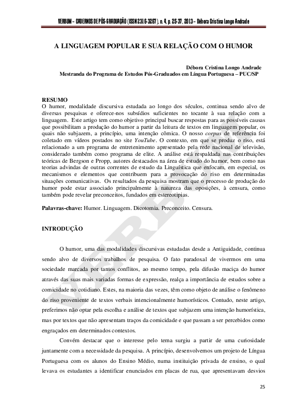 (PDF) A linguagem popular e sua relação com o humor