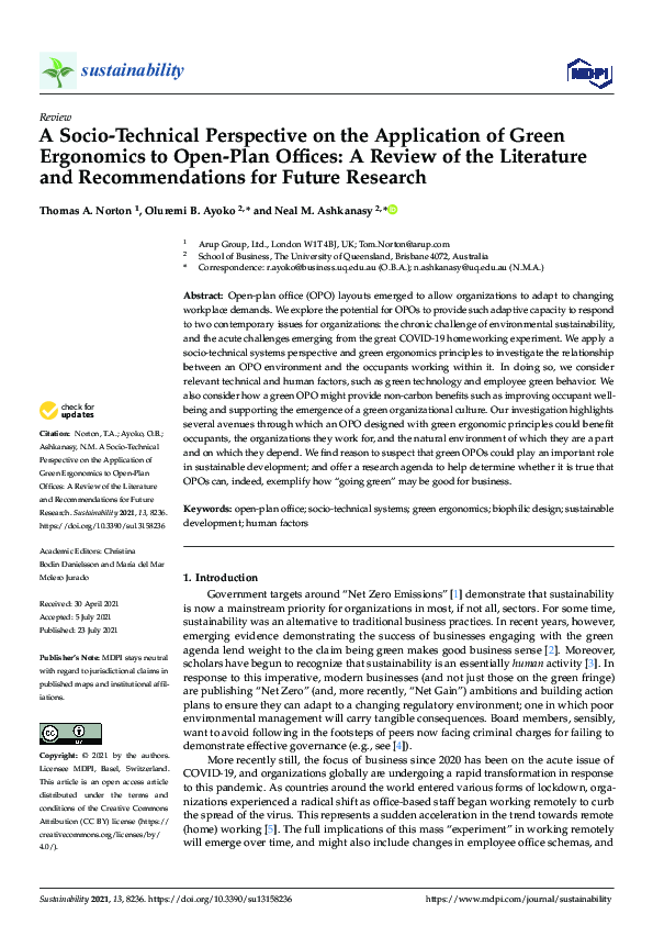 (PDF) A Socio-Technical Perspective on the Application of Green Ergonomics to Open-Plan Offices ...
