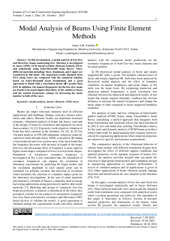 (PDF) Modal Analysis of Beams Using Finite Element Methods