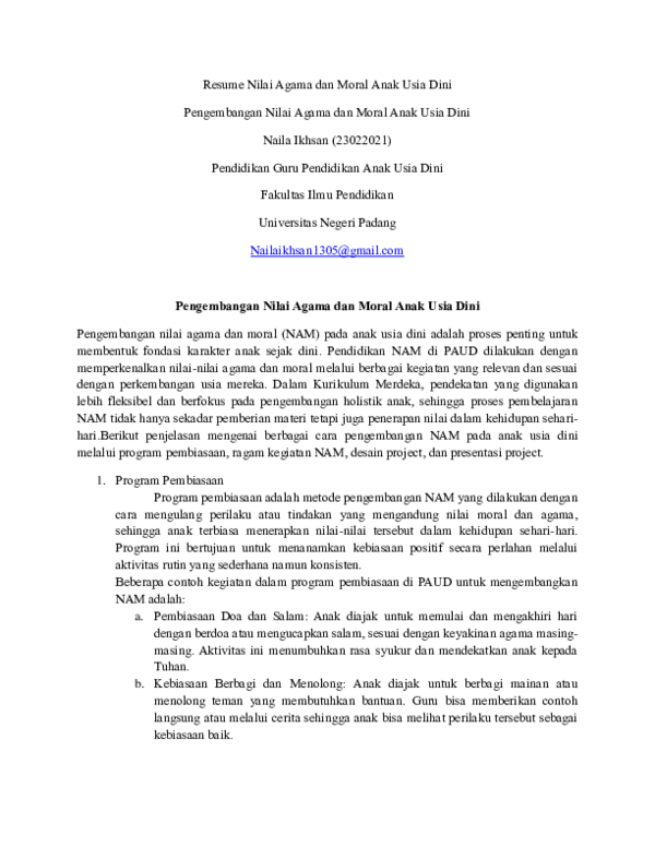(PDF) Pengembangan nilai agama dan moral