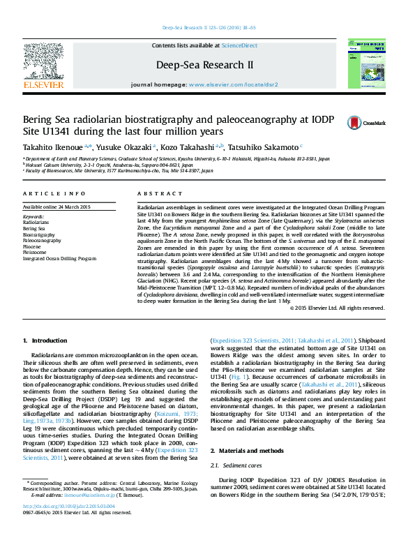 (PDF) Bering Sea radiolarian biostratigraphy and paleoceanography at IODP Site U1341 during the ...