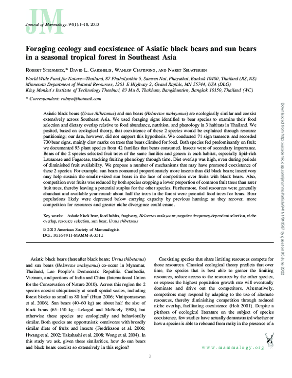 (PDF) Foraging ecology and coexistence of Asiatic black bears and sun ...