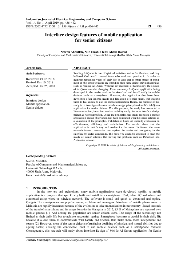 (PDF) Interface design features of mobile application for senior citizens
