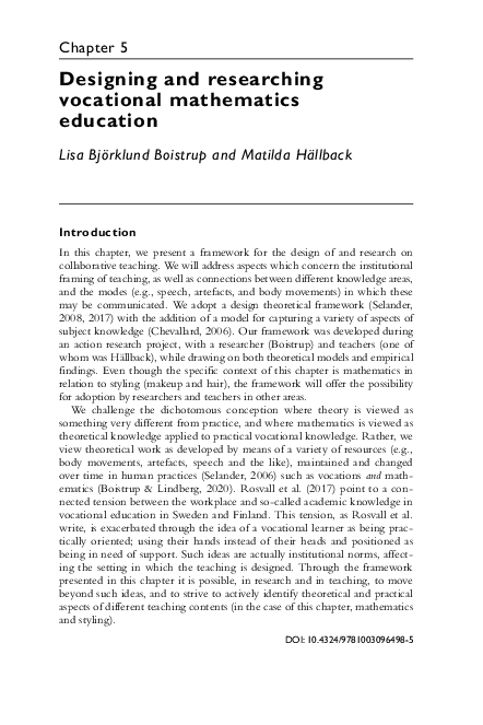 (PDF) Designing and researching vocational mathematics education