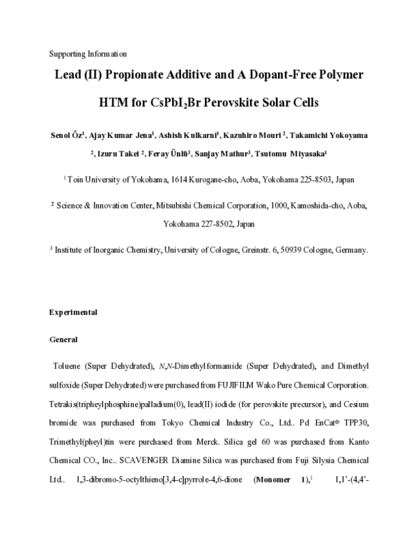 (PDF) Lead(II) Propionate Additive and a Dopant-Free Polymer Hole ...