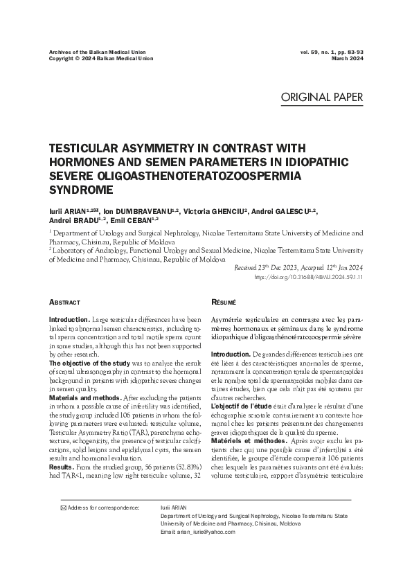 (PDF) Testicular Asymmetry in Contrast with Hormones and Semen ...