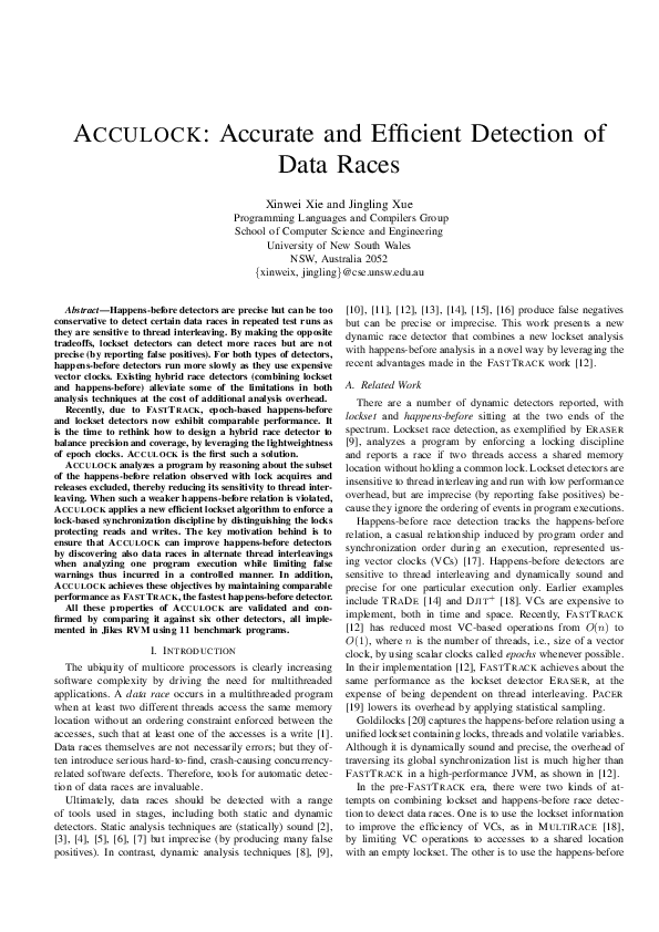 (PDF) Acculock: Accurate and efficient detection of data races