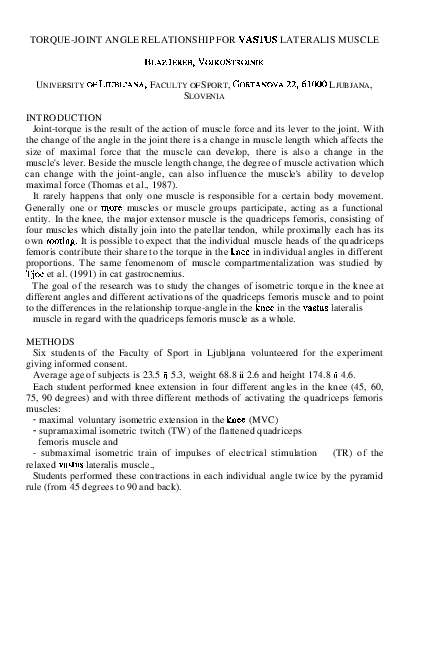 (PDF) Torque-Joint Angle Relationship for Vastus Lateralis Muscle