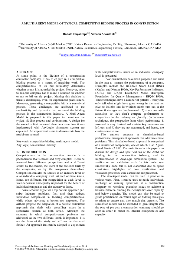 (PDF) A multi-agent model of typical competitive bidding process in construction