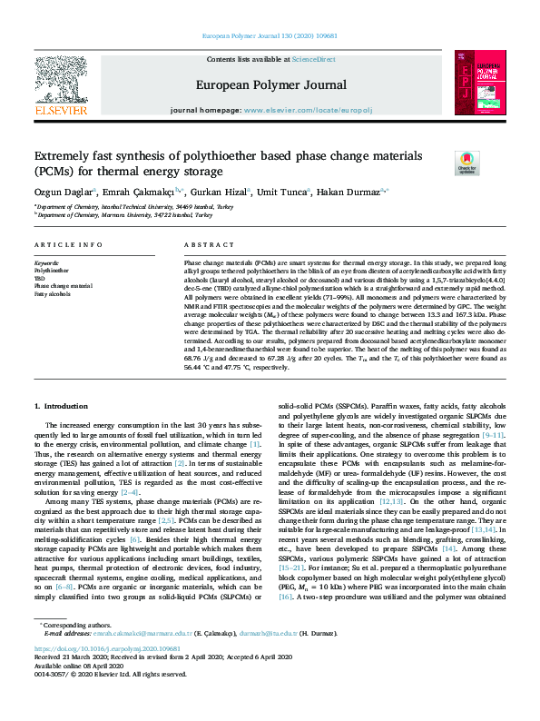 (PDF) Extremely fast synthesis of polythioether based phase change ...