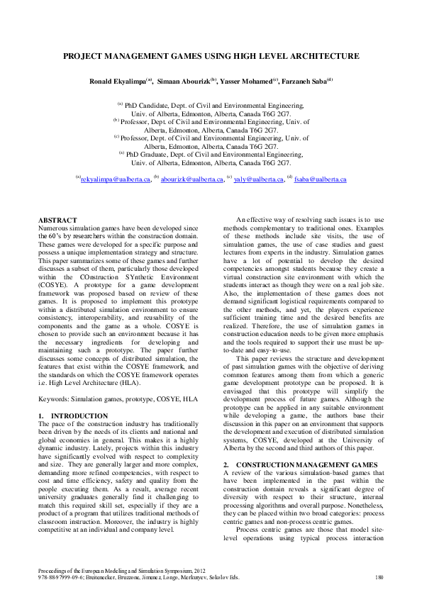 (PDF) Project management games using high level architecture