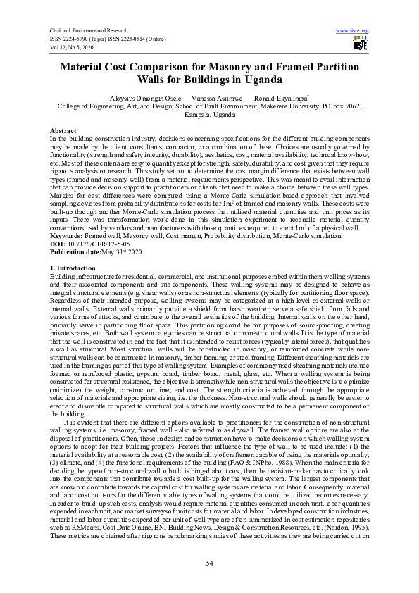 (PDF) Material Cost Comparison for Masonry and Framed Partition Walls ...