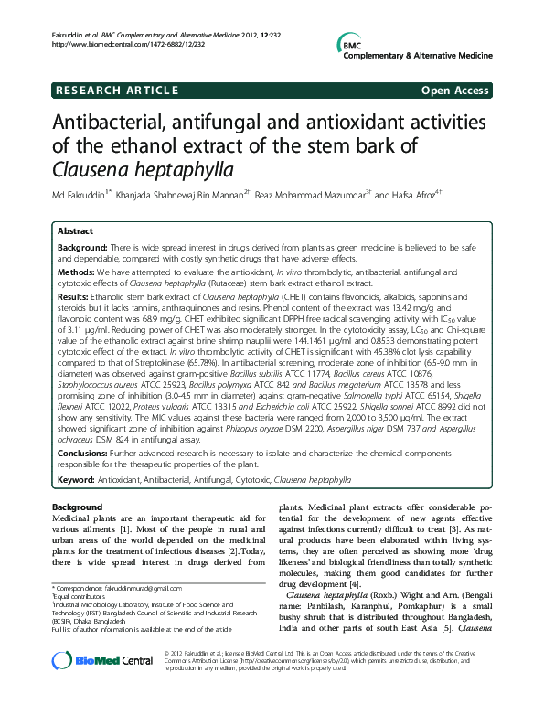 (PDF) Antibacterial, antifungal and antioxidant activities of the ethanol extract of the stem ...