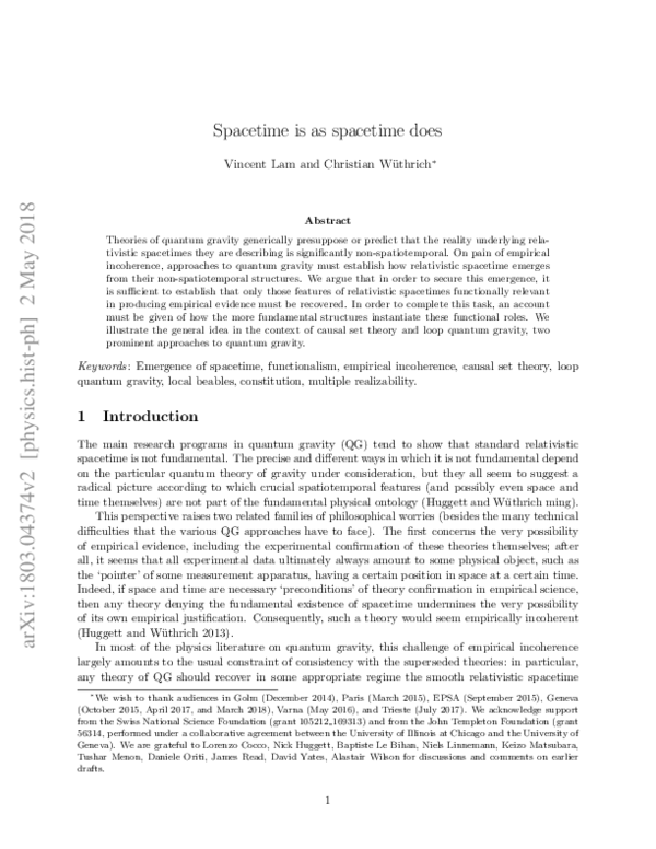 (PDF) Spacetime is as spacetime does