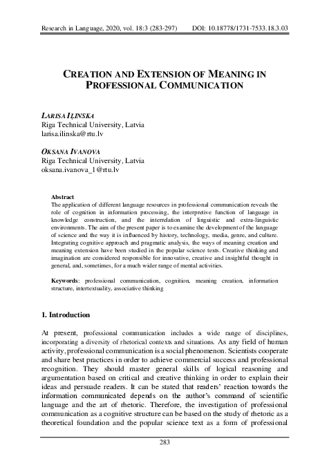 (PDF) Creation and Extension of Meaning in Professional Communication