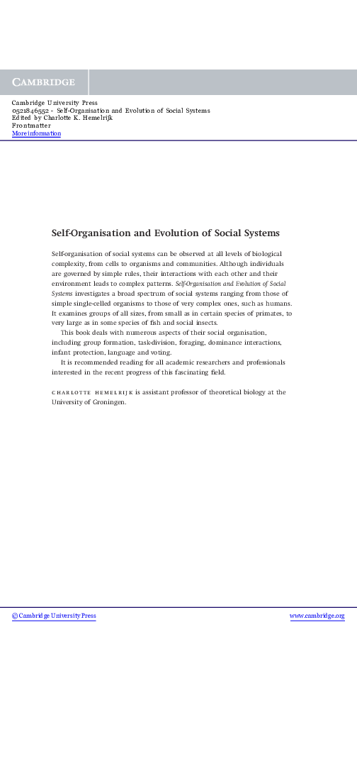 (PDF) Self-Organisation and Evolution of Social Systems