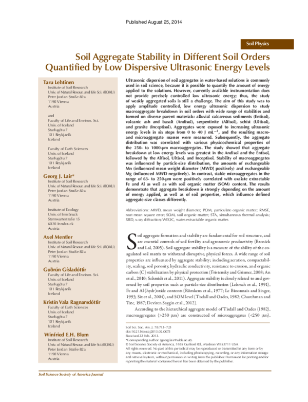 (PDF) Soil Aggregate Stability in Different Soil Orders Quantified by ...