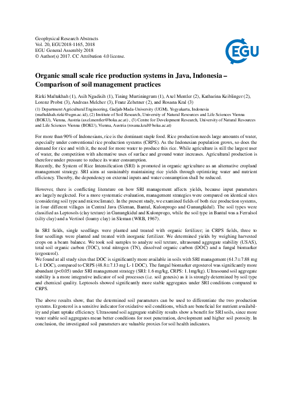 (PDF) Organic small scale rice production systems in Java, Indonesia - Comparison of soil ...