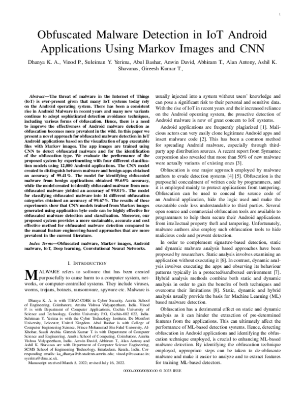 (PDF) Obfuscated Malware Detection in IoT Android Applications Using ...
