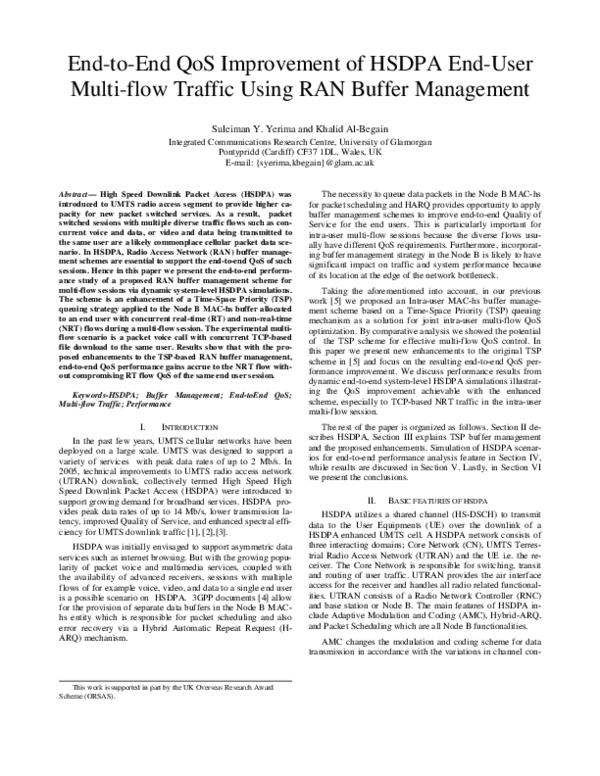 (PDF) End-to-End QoS Improvement of HSDPA End-User Multi-flow Traffic Using RAN Buffer Management