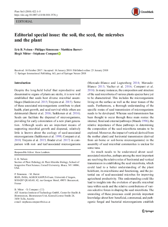 (PDF) Editorial special issue: the soil, the seed, the microbes and the ...