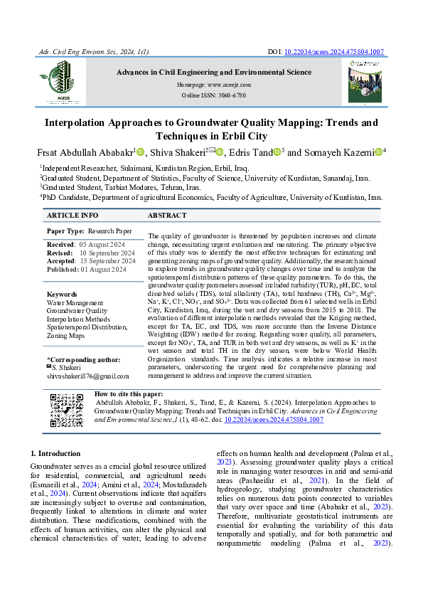 (PDF) Interpolation Approaches to Groundwater Quality Mapping: Trends ...