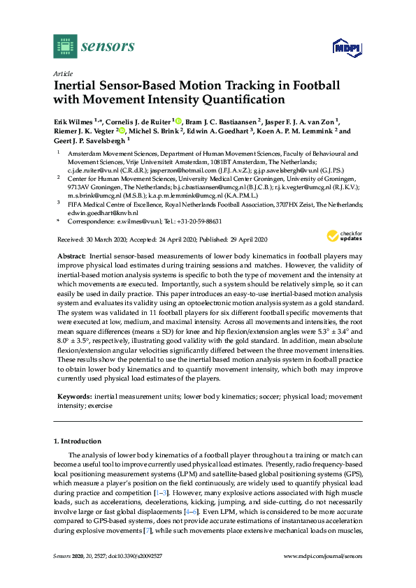 (PDF) Inertial Sensor-Based Motion Tracking in Football with Movement ...