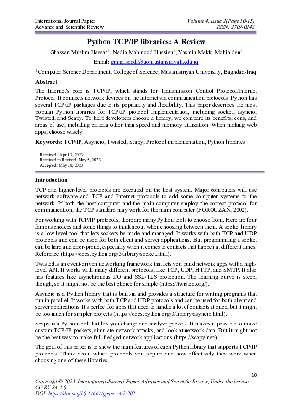 (PDF) Python TCP/IP libraries: A Review