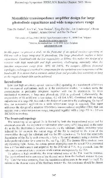 (PDF) Monolithic transimpedance amplifier design for large, photodiode ...