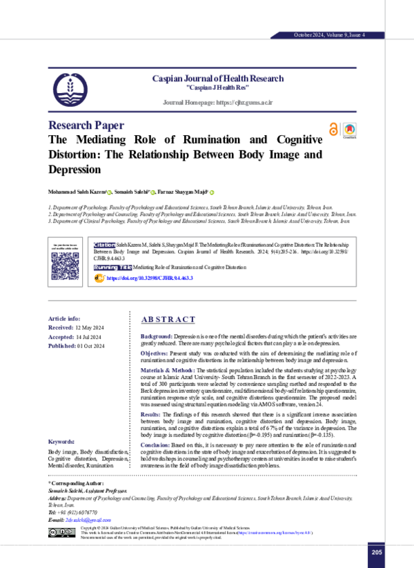 (PDF) The Mediating Role of Rumination and Cognitive Distortion: The ...