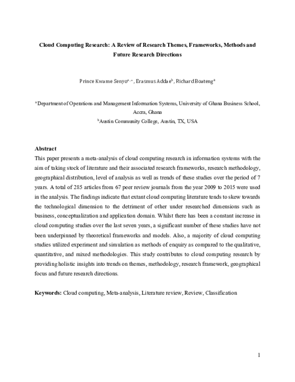 (PDF) Cloud computing research: A review of research themes, frameworks ...
