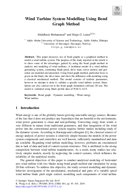 (PDF) Wind Turbine System Modelling Using Bond Graph Method