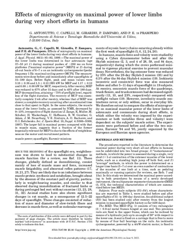 (PDF) Effects of microgravity on maximal power of lower limbs during ...