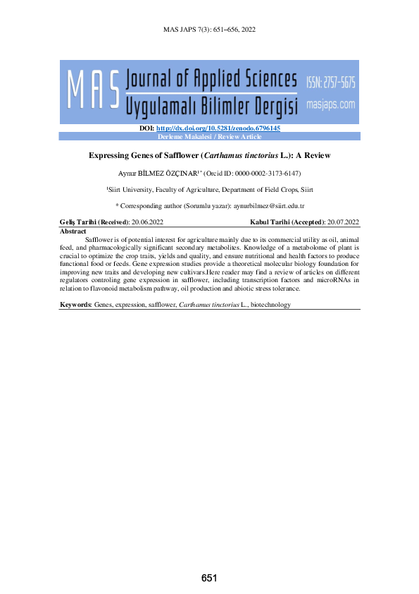 (PDF) Expressing Genes of Safflower (Carthamus tinctorius L.): A Review