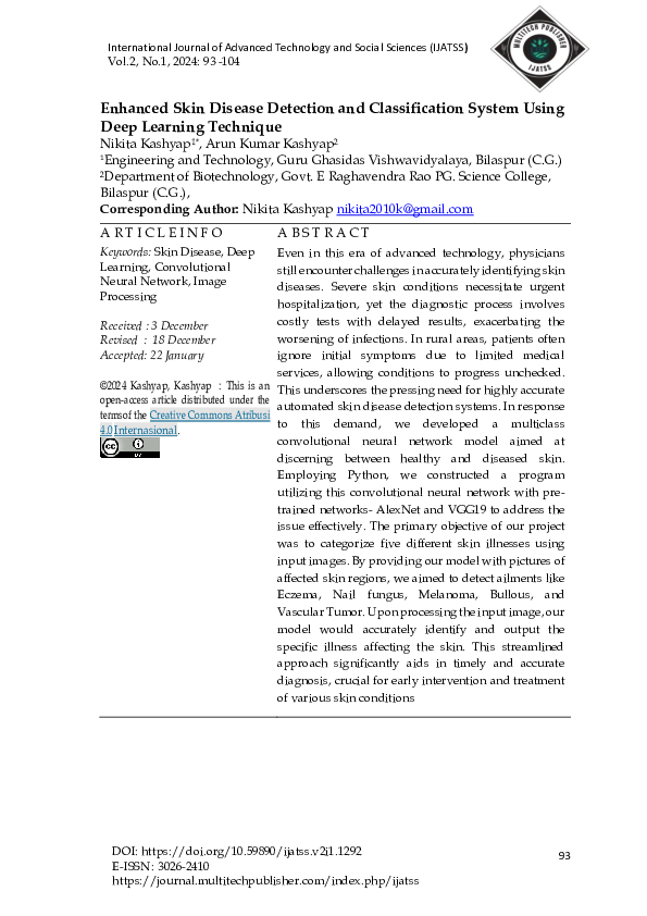 (PDF) Enhanced Skin Disease Detection and Classification System Using Deep Learning Technique