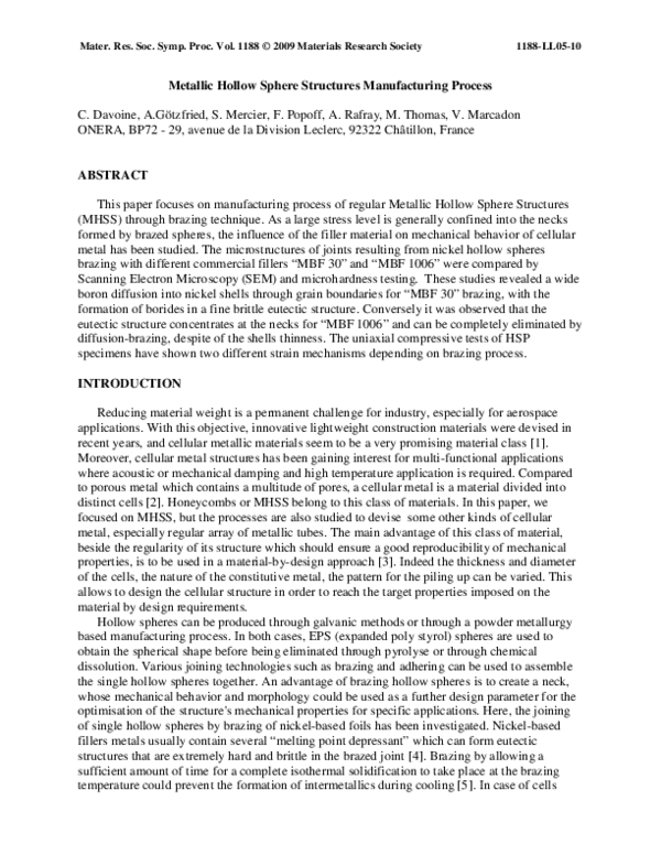(PDF) Metallic Hollow Sphere Structures Manufacturing Process