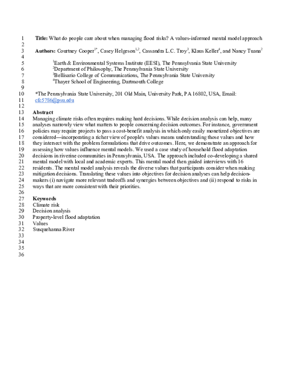 (PDF) What do people care about when managing flood risks? A values ...