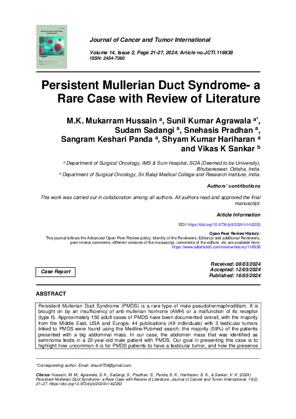 (PDF) Persistent Mullerian Duct Syndrome- a Rare Case with Review of ...
