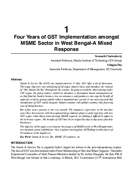 (PDF) Four Years of GST Implementation amongst MSME Sector in West ...