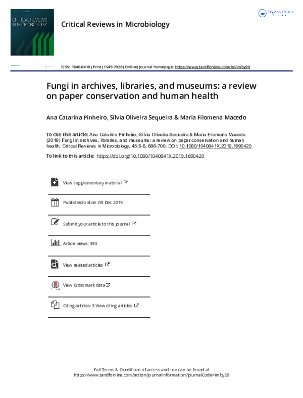(PDF) Fungi in archives, libraries, and museums: a review on paper ...