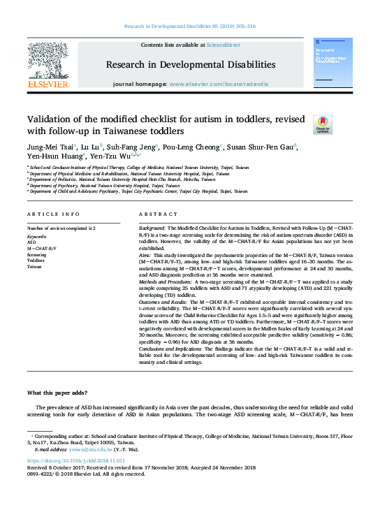 (PDF) Validation of the Modified Checklist for Autism in Toddlers ...