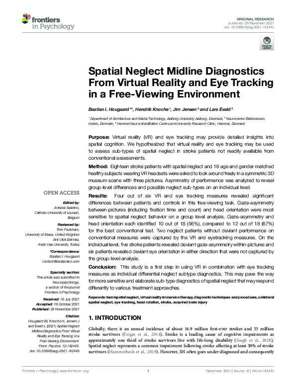 (PDF) Spatial Neglect Midline Diagnostics From Virtual Reality and Eye Tracking in a Free ...