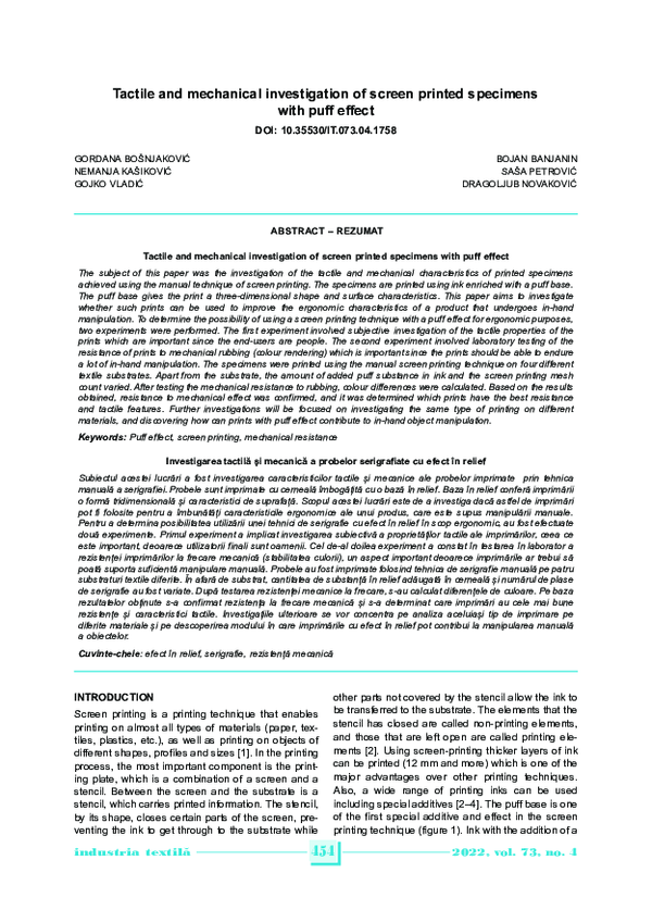 (PDF) Tactile and mechanical investigation of screen printed specimens ...