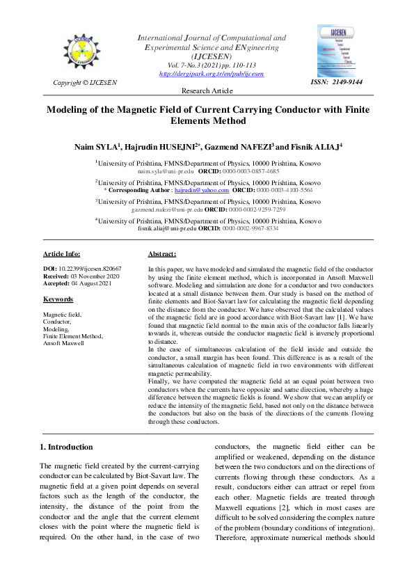 (PDF) Modeling of the Magnetic Field of Current Carrying Conductor with Finite Elements Method ...