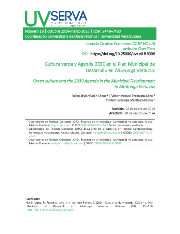 (PDF) Cultura verde y Agenda 2030 en el Plan Municipal de Desarrollo en ...