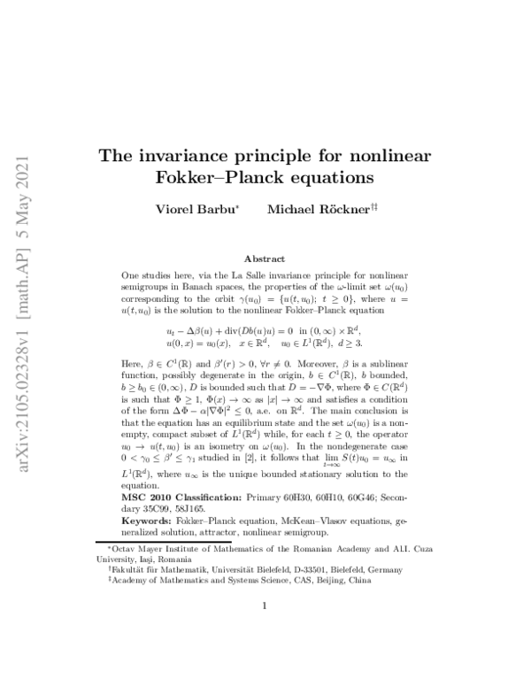 (PDF) The invariance principle for nonlinear Fokker–Planck equations