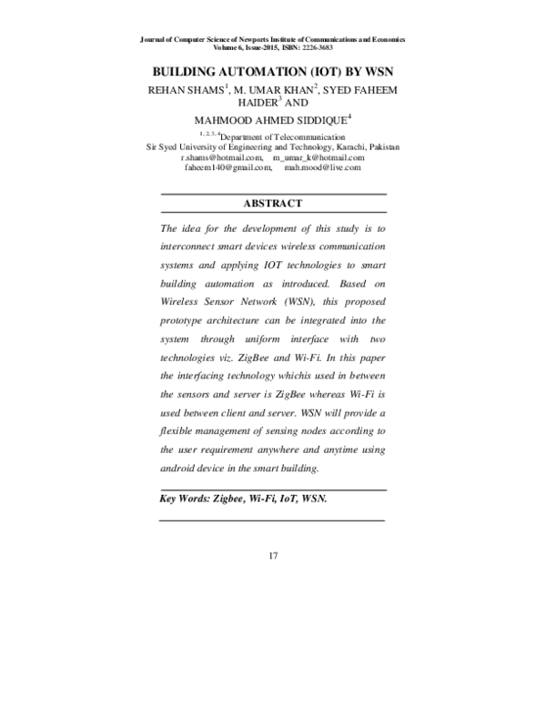 Pdf Building Automation Iot By Wsn Mukhtiar Unar