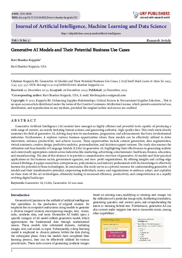 (PDF) Generative AI Models and Their Potential Business Use Cases