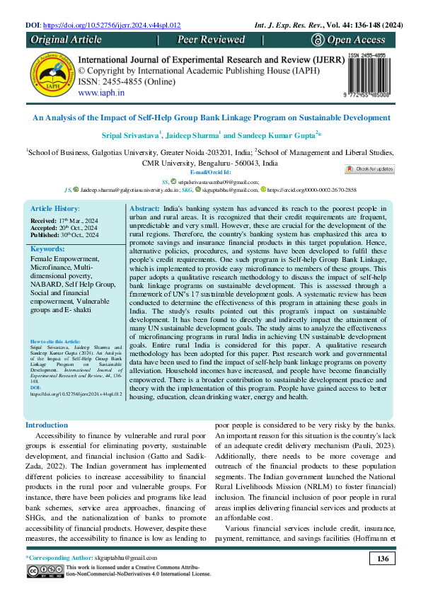 (PDF) An Analysis of the Impact of Self-Help Group Bank Linkage Program ...